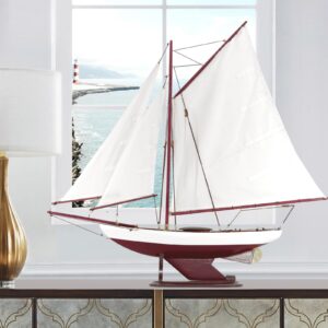 NAUTIMALL 26" Wooden Sailboat Decor Model Ship Model Bermuda Sloop Boat Model Handmade Nautical Modern Yacht sail Boat Schooner Model Coastal Home Decor Coastal Gift Scale