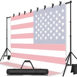 oukmic 10x7 ft photo backdrop stand for photoshoot party - adjustable photography back drop background holder stand with travel bag, 8 backdrop clamps, 2 sand bags