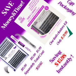 DIY Lash Extension Kit at Home, 240pcs Eyelash Extension Kit Individual Lashes Kit Lash Clusters D Curl Wispy Lash Kit Eyelash Kit Lash Clusters Kit with lash bond and seal and lash Tweezers 20D&40D