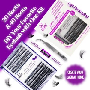 DIY Lash Extension Kit at Home, 240pcs Eyelash Extension Kit Individual Lashes Kit Lash Clusters D Curl Wispy Lash Kit Eyelash Kit Lash Clusters Kit with lash bond and seal and lash Tweezers 20D&40D