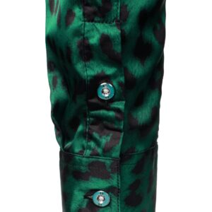 ZEROYAA Men's Hipster Leopard Printed Slim Fit Long Sleeve Button Up Satin Dress Shirts for Party Prom ZLCL36-108-Emerald XX-Large