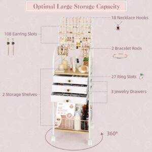 Keebofly Jewelry Organizer, Large Jewelry Stand with 3 Jewelry Box Drawer, Jewelry Holder Necklace Organizer Earring Storage Jewelry Armoire with Display for Earring Necklace Ring Bracelet