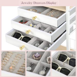 Keebofly Jewelry Organizer, Large Jewelry Stand with 3 Jewelry Box Drawer, Jewelry Holder Necklace Organizer Earring Storage Jewelry Armoire with Display for Earring Necklace Ring Bracelet