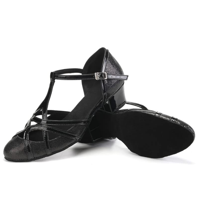 AOQUNFS Women Latin Dance Shoes Closed Toe Ballroom Salsa Tango Practice Party Wedding Dancing Shoes,2040-Black-4,US 8