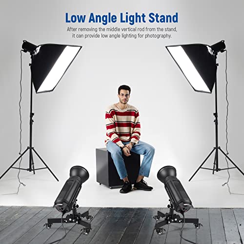 NEEWER Pack of 2 Heavy Duty Light Stands with Wheels, 2.4 Feet Max. Height, Foldable Tripod Stand for Low Angle Shooting, Light Stand for Softbox, Monolight and Other Photography Equipment, ST72