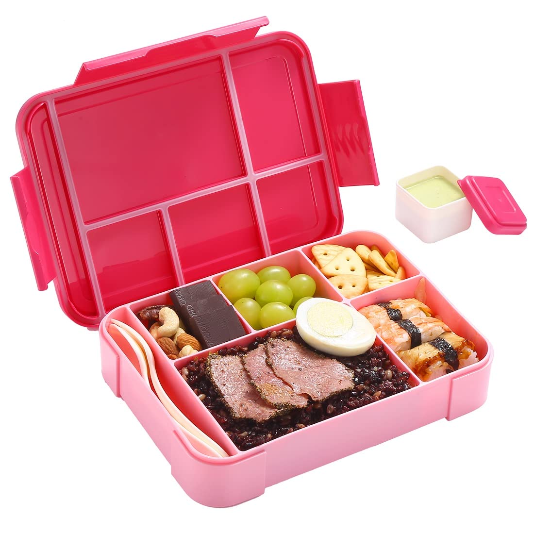 LOVINA Bento Box for Adult Kids, Stylish Teens Adult Lunch Box Containers With 5 Compartments, Durable, Microwave/Dishwasher Safe, BPA-Free, Perfect for On-the-Go Meal(Pink)