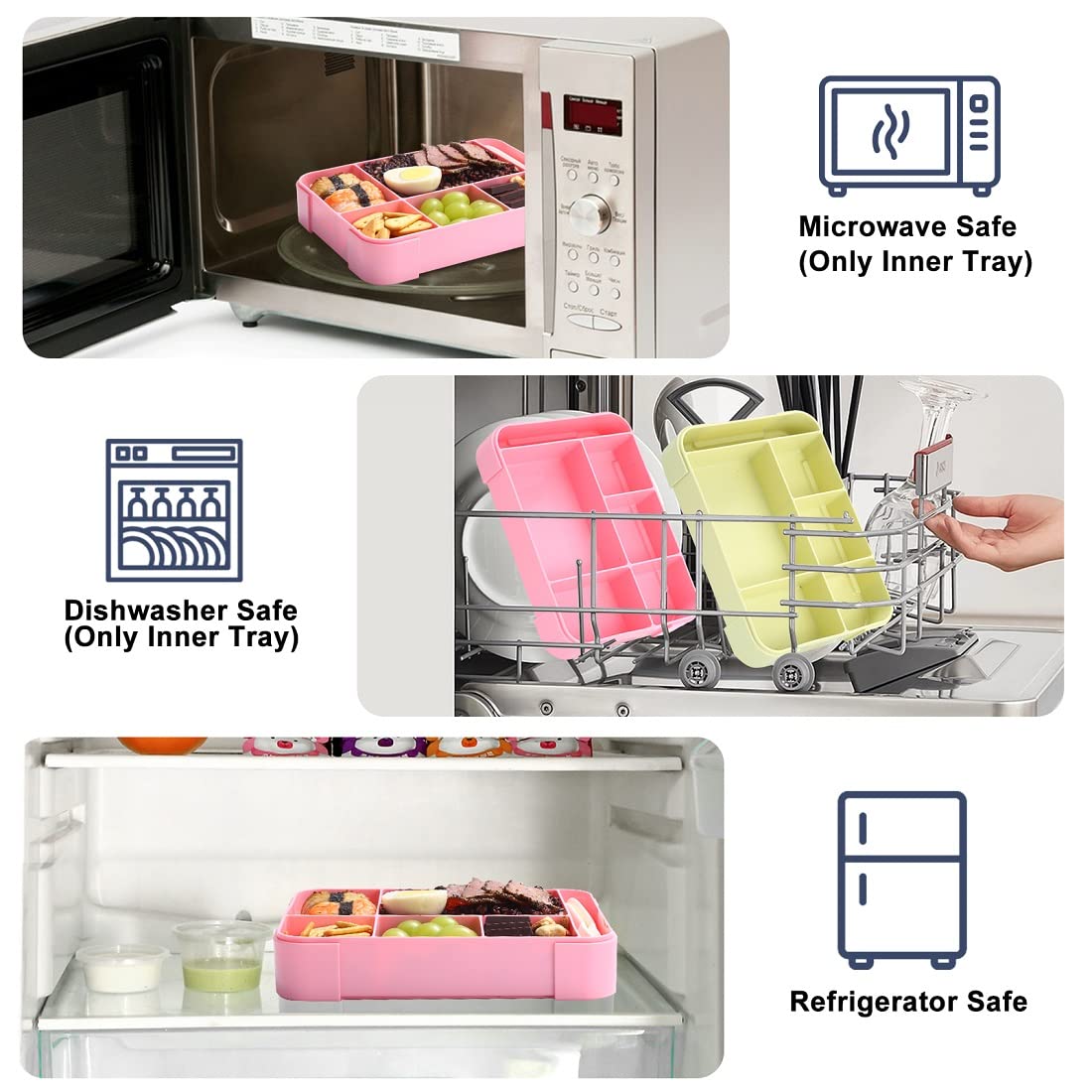 LOVINA Bento Box for Adult Kids, Stylish Teens Adult Lunch Box Containers With 5 Compartments, Durable, Microwave/Dishwasher Safe, BPA-Free, Perfect for On-the-Go Meal(Pink)