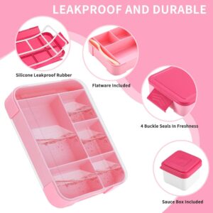 LOVINA Bento Box for Adult Kids, Stylish Teens Adult Lunch Box Containers With 5 Compartments, Durable, Microwave/Dishwasher Safe, BPA-Free, Perfect for On-the-Go Meal(Pink)