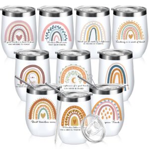 inbagi teacher appreciation gifts bulk, teacher appreciation stainless steel tumbler with lids appreciation rainbow mugs thank you teacher gift end of year for teacher day women mentor(12 oz, 10 pcs)