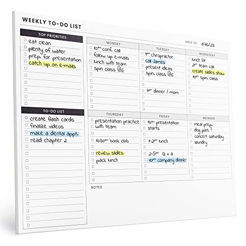 Weekly Planner Pad: To Do List Desk Notepad with Multiple Sections - 8.5x11" 52 Sheets - Undated Tear Off Notebook Calendar - Habit Planning Tracker, Task Goal Checklist Organizer - Agenda Plan Pad