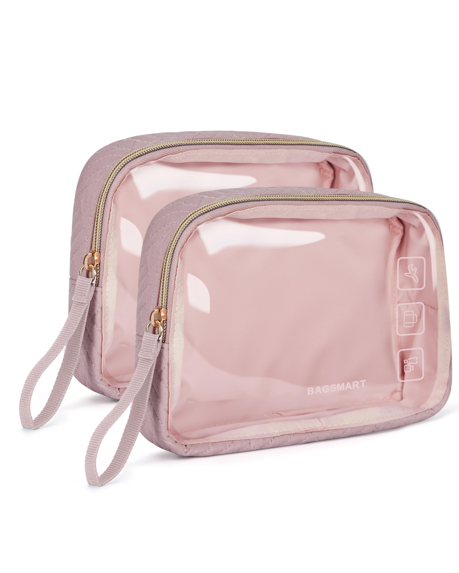 BAGSMART TSA Approved Toiletry Bag, 2 Pack Clear Makeup Cosmetic Bag Organizer, Quart Size Travel Bag for Toiletries, Carry-on Travel Accessories Essentials - Pink