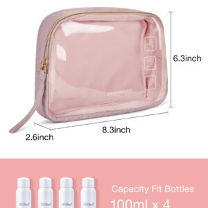 BAGSMART TSA Approved Toiletry Bag, 2 Pack Clear Makeup Cosmetic Bag Organizer, Quart Size Travel Bag for Toiletries, Carry-on Travel Accessories Essentials - Pink