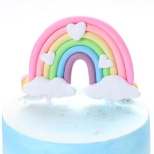 Colorful Rainbow Cake Topper Birthday Wedding Cake Flags Cloud Balloon cake flag Birthday Party Baking Decoration Supplies (love)