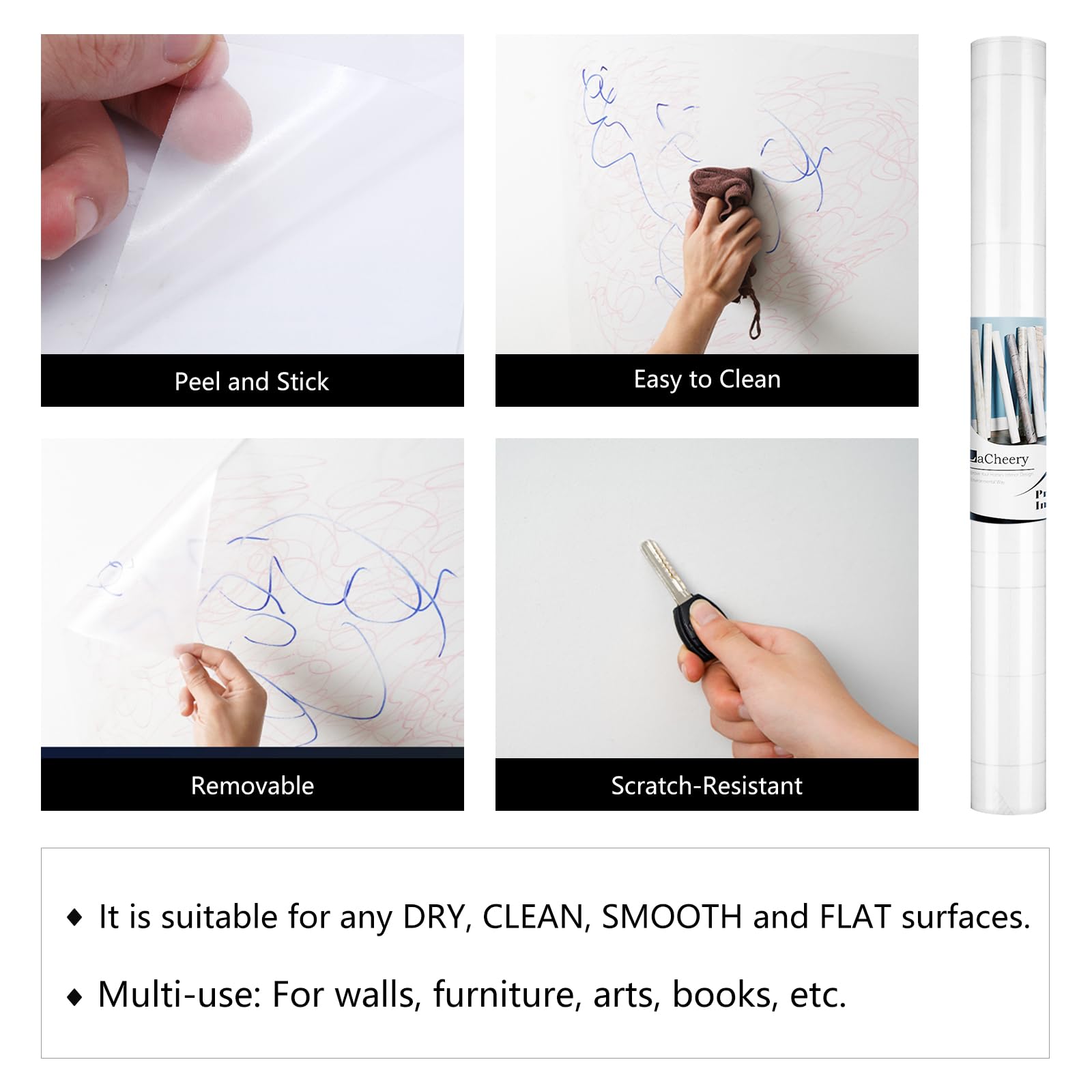 LaCheery Clear Contact Paper Peel and Stick for Crafts Clear Contact Paper Roll Self Adhesive Clear Wall Protector Sheet Waterproof Transparent Contact Paper for Kitchen Backsplash Furniture 17.7"x80"