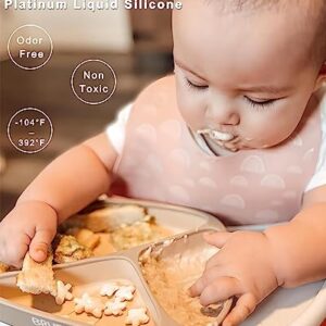 BRVTOT Newest Suction Plates for Baby & Toddler, 100% Food Grade Silicone Baby Plates with Spoon Set BPA Free, Feeding Divided Toddler Plate with Utensils for Led Weaning, Microwave & Dishwasher Safe