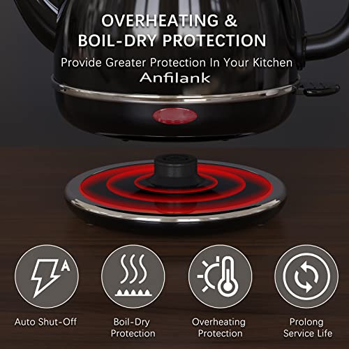 Anfilank Electric Gooseneck Kettle, 1L 1500W Fast Boil, 100% Stainless Steel BPA Free Pour-Over Coffee & Tea Kettle, Water Boiler with Auto Shut & Boil-Dry Protection, Black