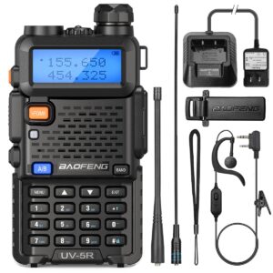 baofeng uv-5r ham radio handheld dual band long range walkie talkie for adults bafeng portable radio two way radio walkie talkies with full set (black 1pack)