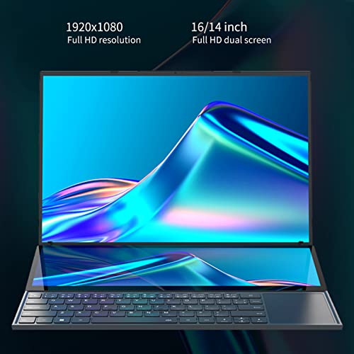 16in 14in Dual Screen Laptop, Complete Function Dual Touch Display Screen Laptop 512GB PCIe NVMe M.2 SSD 13600mAh Battery for Home (US Plug)