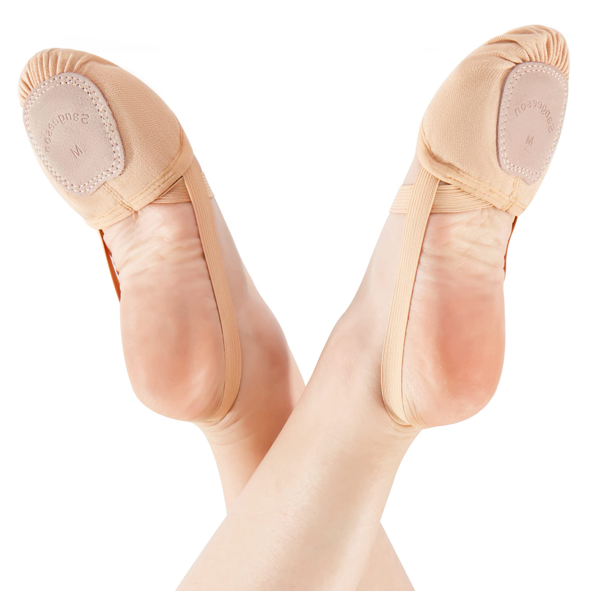 SANGEESON Half Sole Dance Shoes - Stretchy Canvas Pirouette Shoes for Ballet, Lyrical, Modern, Jazz Dance, and Contemporary, Nude, M