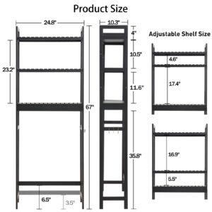 HITOMEN Over The Toilet Storage Cabinet, Bamboo Adjustable 3-Tier Above Toilet Shelf, Stable Freestanding Above Toilet Organizer with 3 Hooks for Bathroom Restroom Laundry Balcony, Black 67" H