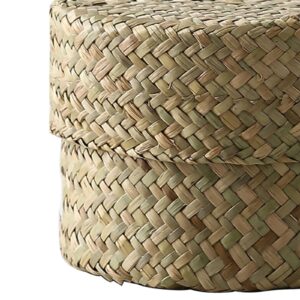 MagiDeal Seagrass Storage Basket with Lid Handmade Finishing Box Container Storage Box Candy Box