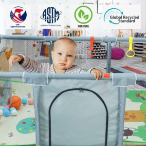 Upgrated Baby Playpen with Mat, Playpen for Babies and Toddlers, Large Playpen with Mat, Sport Playpen, Play Pen with Accessories, Baby Play Yards, PlayPen Indoor & Outdoor Activity, Sturdy Kids