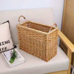 YAHUAN Natural Wicker Storage Basket with Built-in Handles Stair Basket Magazine Basket Large Wicker Baskets for storage Home Organizing Laundry (Wicker)