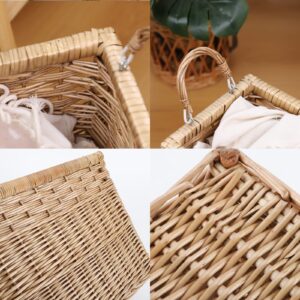 YAHUAN Natural Wicker Storage Basket with Built-in Handles Stair Basket Magazine Basket Large Wicker Baskets for storage Home Organizing Laundry (Wicker)