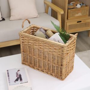 YAHUAN Natural Wicker Storage Basket with Built-in Handles Stair Basket Magazine Basket Large Wicker Baskets for storage Home Organizing Laundry (Wicker)