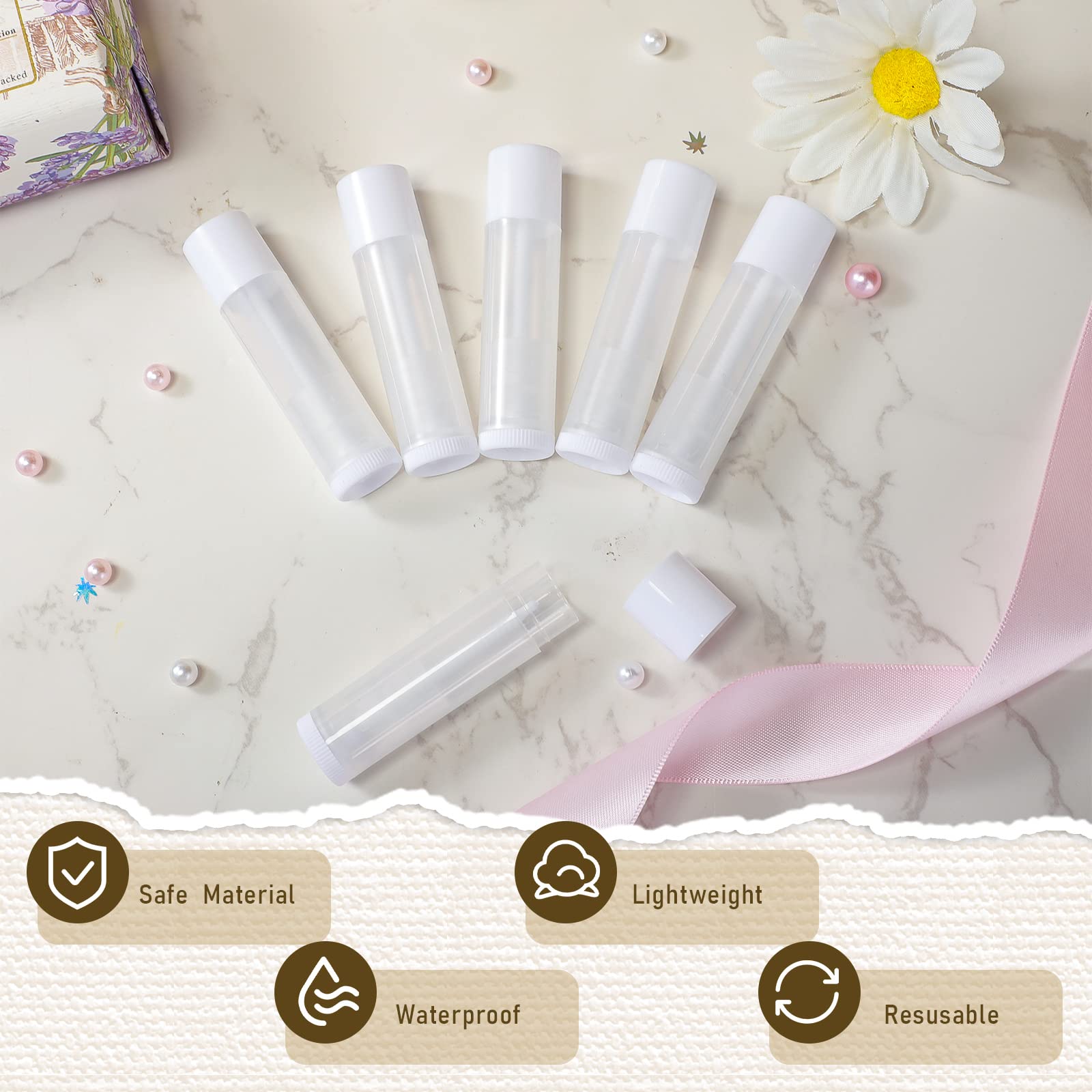 Nuanchu 200 Pcs Lip Balm Tubes Empty Lip Gloss Tubes Bulk Women 0.186 Oz/ 5.5 ml Lip Gloss Container Kit Clear PVC Lip Gloss Containers with Caps Lipstick Tubes for DIY (White, Clear)