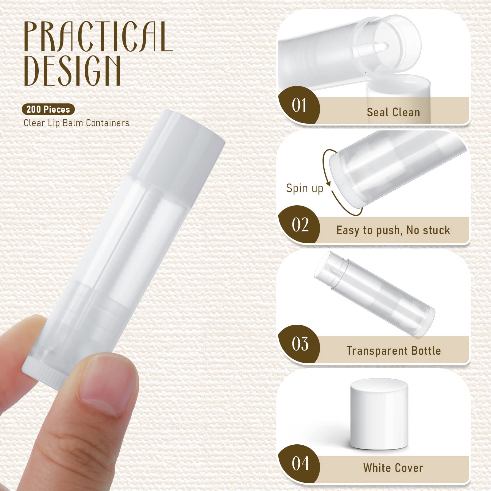 Nuanchu 200 Pcs Lip Balm Tubes Empty Lip Gloss Tubes Bulk Women 0.186 Oz/ 5.5 ml Lip Gloss Container Kit Clear PVC Lip Gloss Containers with Caps Lipstick Tubes for DIY (White, Clear)