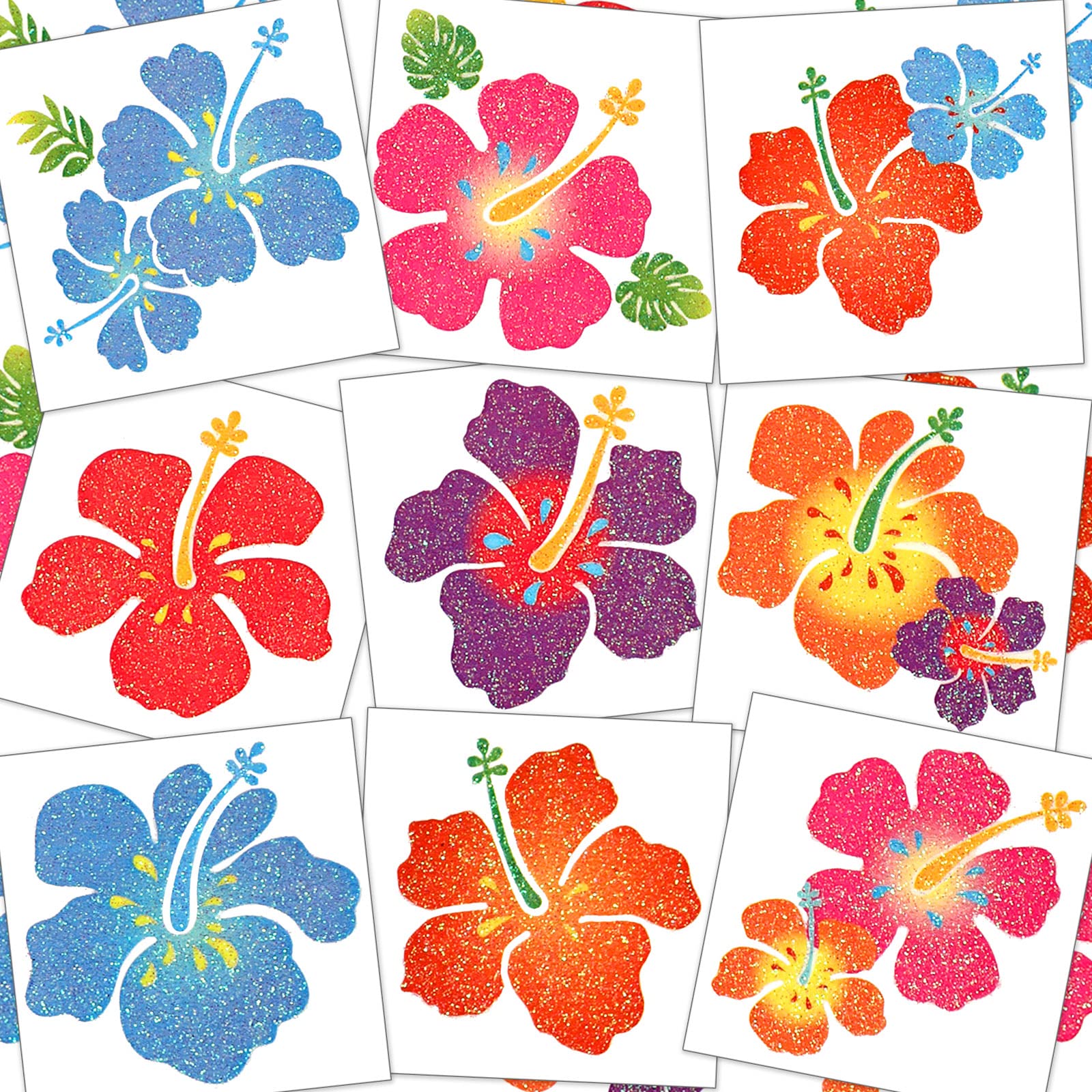 180 Pcs Hibiscus Glitter Sticker Tattoo Temporary Tattoo Summer Fake Flower Stickers Cute Apparel Accessories for Body Face Kids Women Party Favors