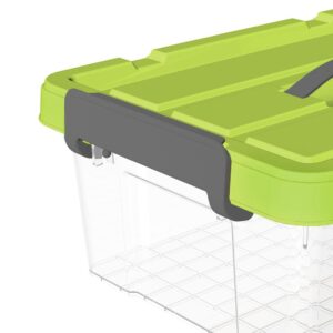 Cetomo 20L*4 Plastic Storage box, Tote box,Transparent Organizing Container with Durable green Lid and Secure Latching Buckles, Stackable and Nestable,4Pack