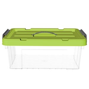 Cetomo 20L*4 Plastic Storage box, Tote box,Transparent Organizing Container with Durable green Lid and Secure Latching Buckles, Stackable and Nestable,4Pack