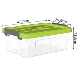 Cetomo 20L*4 Plastic Storage box, Tote box,Transparent Organizing Container with Durable green Lid and Secure Latching Buckles, Stackable and Nestable,4Pack