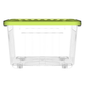 Cetomo 35L*3 Plastic Storage Box,Transparent, Tote box,Organizing Container with Durable green Lid and Secure Latching Buckles, Stackable and Nestable, 3Pack, with Buckle