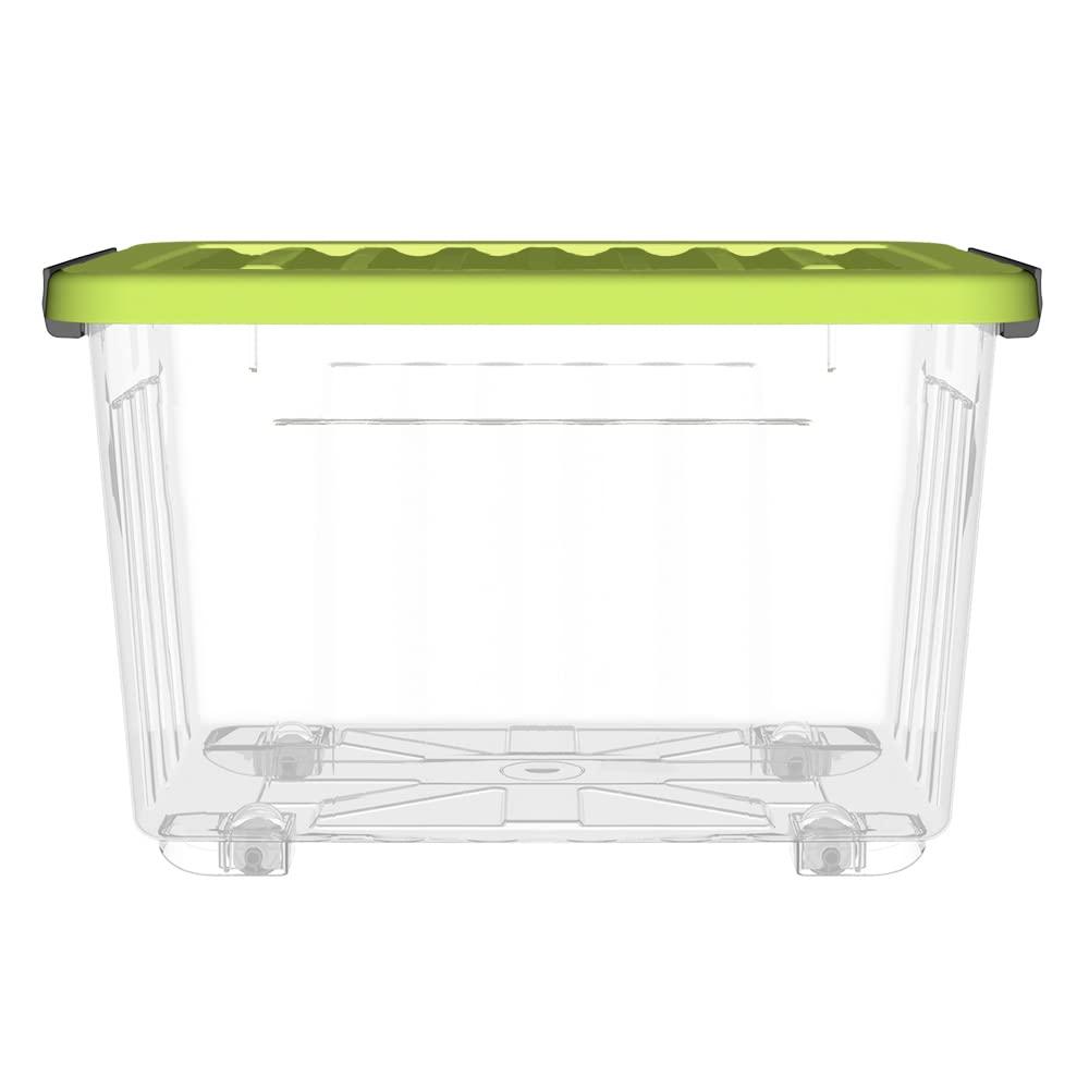 Cetomo 35L*3 Plastic Storage Box,Transparent, Tote box,Organizing Container with Durable green Lid and Secure Latching Buckles, Stackable and Nestable, 3Pack, with Buckle