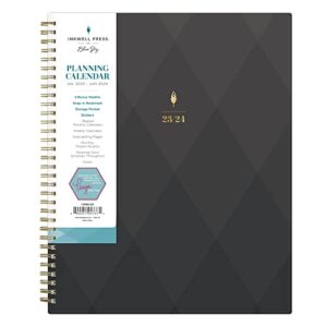 blue sky inkwell press for 2023-2024 academic year weekly and monthly planner, 8.5' x 11', flexible cover, wirebound, ombre diamond charcoal (136451)