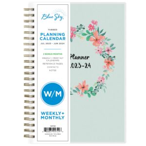 blue sky 2023-2024 academic year weekly and monthly planner, 5" x 8", frosted flexible cover, wirebound, laurel (144724)