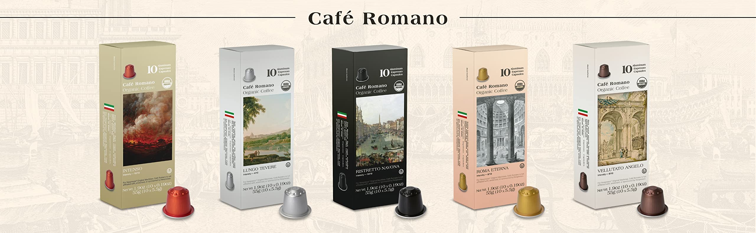 Organic USDA Café Romano Coffee Aluminum Espresso Pods For Nespresso Original Machine 100 Pack Italian Espresso Coffee 100% Arabica (Variety pack)