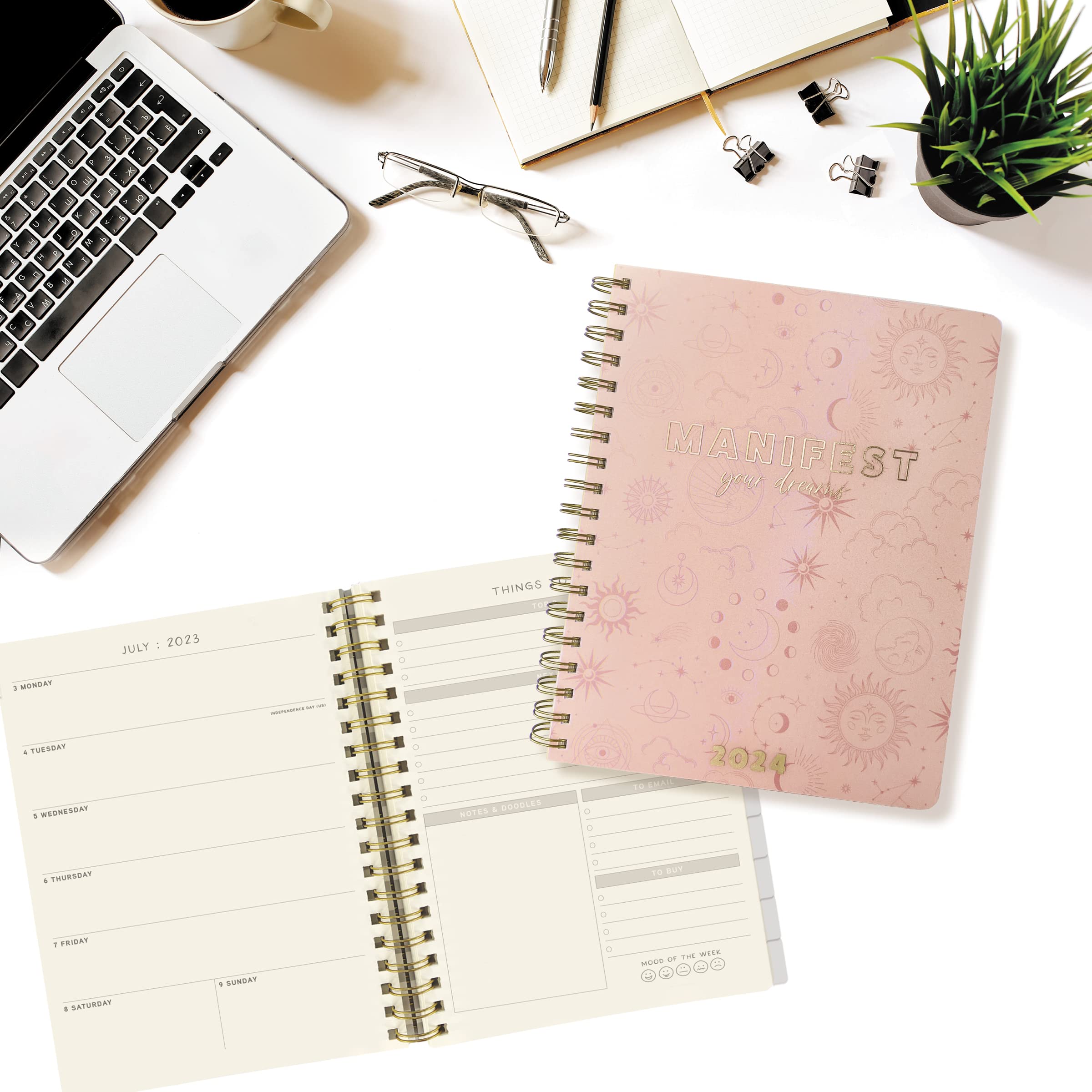 Graphique 2024 Spiral Frosted Cover Planner | 18 Month Organizer July 2023 - Dec. 2024 | Weekly & Monthly Spreads | To-Do & Note List | Reference Tabs | Reminder Stickers | Manifest | 8” x 10”