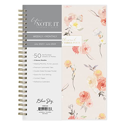 Blue Sky Life Note It 2023-2024 Academic Year Weekly and Monthly Planner Notes, 5.875" x 8.625", Frosted Cover, Wirebound, Hannah Frosted (142590-A24)