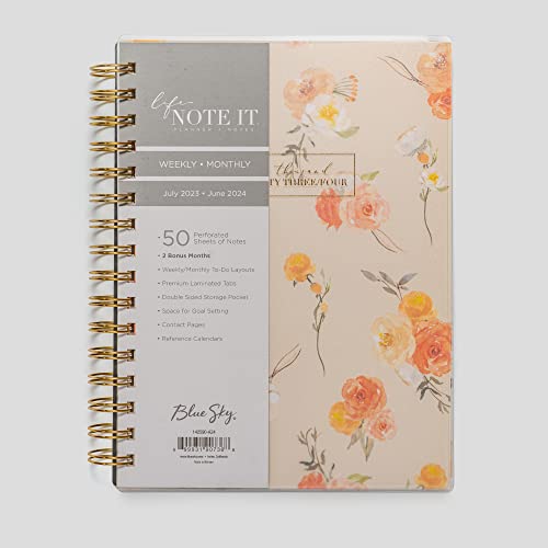 Blue Sky Life Note It 2023-2024 Academic Year Weekly and Monthly Planner Notes, 5.875" x 8.625", Frosted Cover, Wirebound, Hannah Frosted (142590-A24)