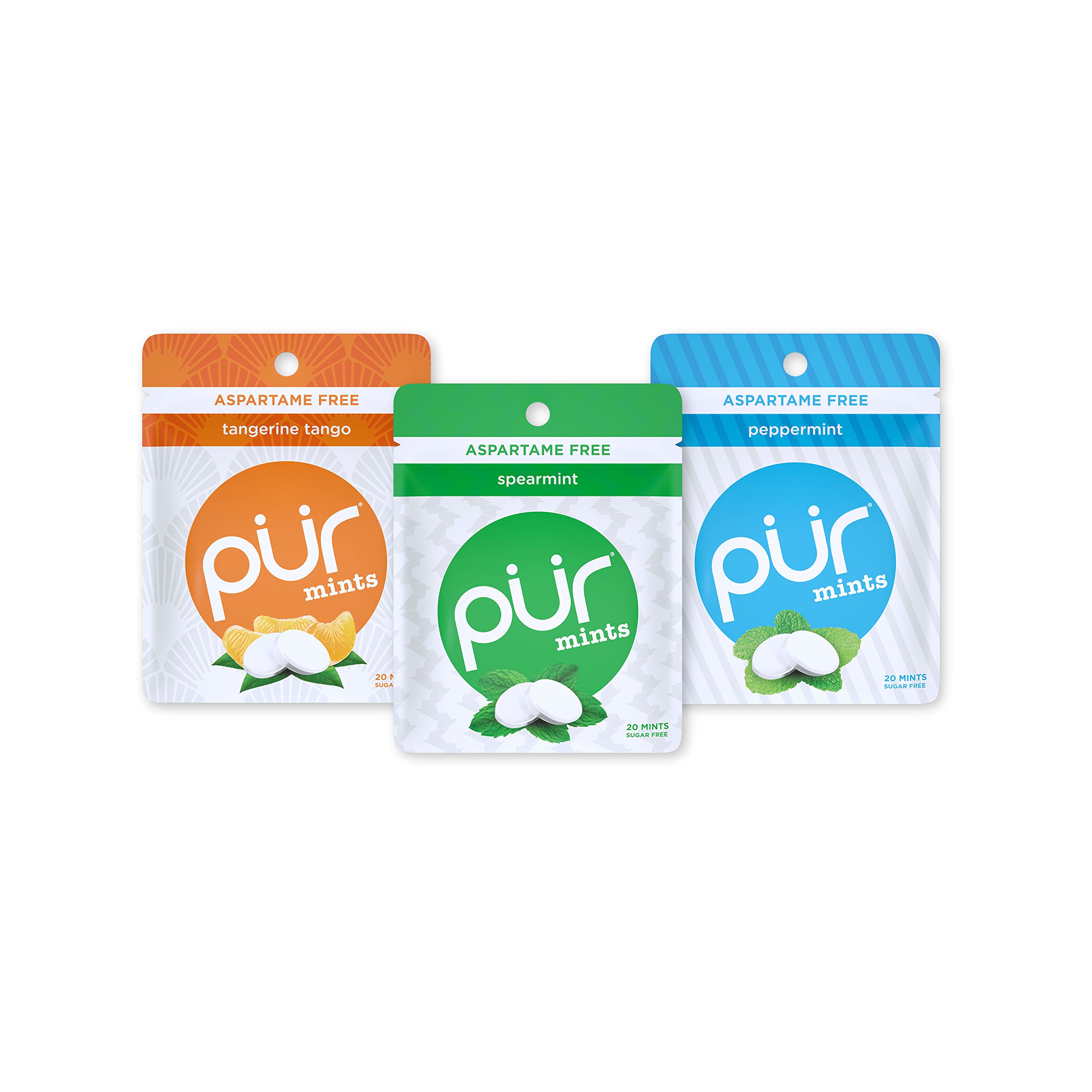 PUR Mints | Aspartame Free Mints | 100% Xylitol | Sugar Free, Vegan, Gluten Free & Keto Friendly | Natural Flavored Mints, Variety Pack, 20 Pieces (Pack of 3)