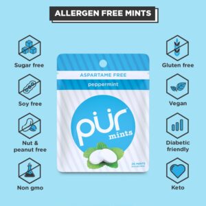 PUR Mints | Aspartame Free Mints | 100% Xylitol | Sugar Free, Vegan, Gluten Free & Keto Friendly | Natural Flavored Mints, Variety Pack, 20 Pieces (Pack of 3)