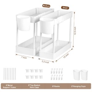 sagecapri 3 Pack Under Sink Organizer, 2 Tier Under Kitchen Bathroom Sink Storage with Hooks & Haning Cups, Multi-Purpose Cabinet Organization Basket Storage Shelf for Restroom Bedroom Living room