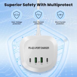 Charging Station for Multiple Devices, USB C Charging Block, USB C Multiport Charger with Quick Charge 3.0, Multiple Devices for Smart Phone Tablet Laptop Computer USB Charging Station