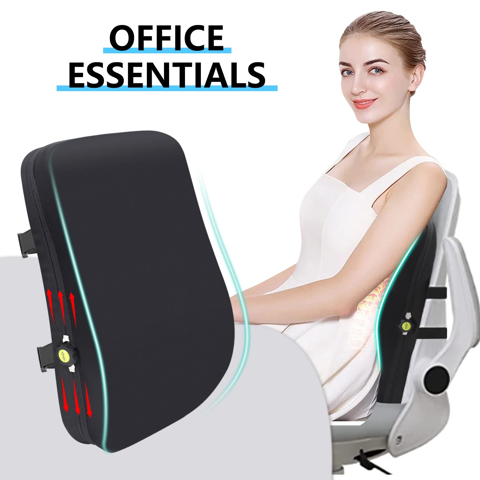 Lumbar Support Pillow for Office Chair, Adjustable Back Support Point Chair Cushion for Car Seat, Desk and Office, Thick Foam Back Support Pain Relief with Double Adjustable Straps