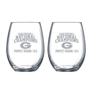 rfsj georgia bulldogs 2022 football national championship stemless wine or beverage collectors glass set with satin frost imprint official logo.