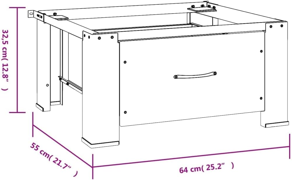 vidaXL Heavy-Duty Steel Washing Machine Pedestal with Storage Drawer - White, Suitable for All Standard Washing Machines and Dryers, Non-Slip and Scratch Protection Design